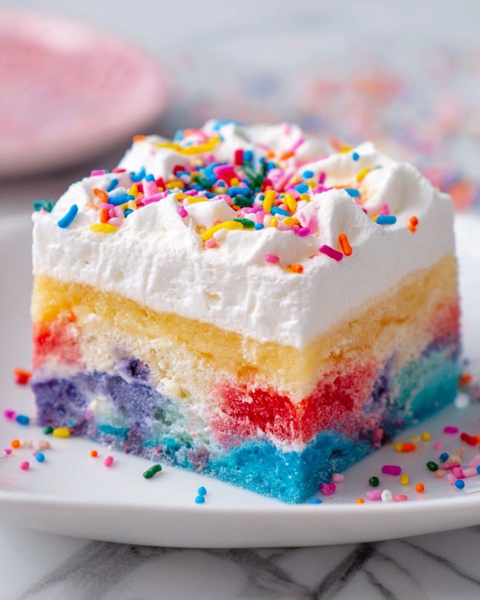Unicorn Layered Cake with Pudding Fillings & Rainbow Sprinkles